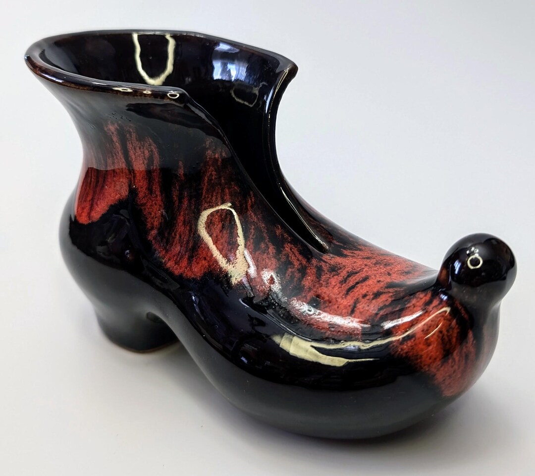 Vintage - Evangeline Pottery Boot Planter - Red Drip - 6'' Tall X 4 ...