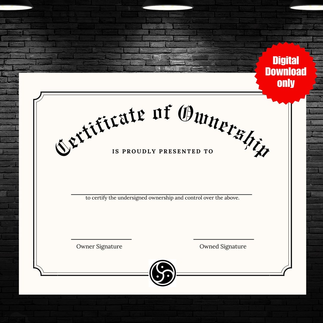 Cherished Submission: Dominant's Certificate of Ownership, Certificate ...
