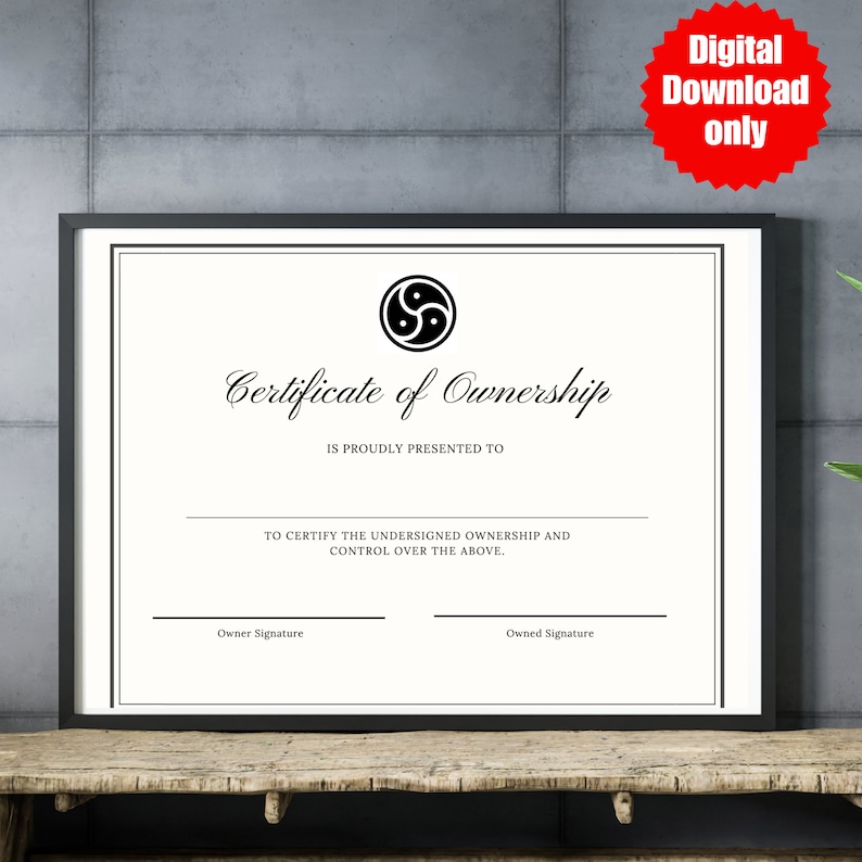 BDSM Certificate of Ownership, Certificate of Ownership, BDSM Printable ...