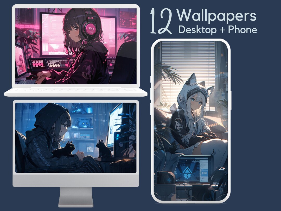 Bundle of 12 Anime Gamer Girls Wallpapers for Desktop, Tablet and Phone ...