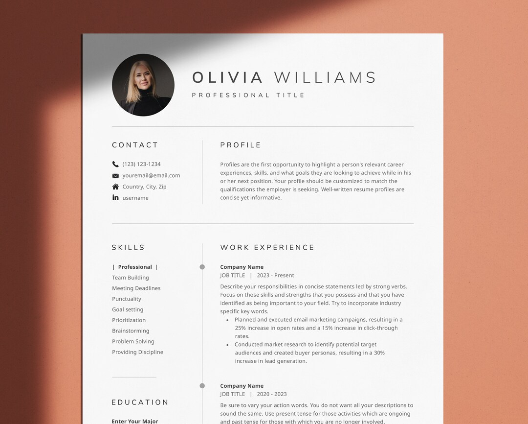 Clean Resume Template With Photo for Microsoft Word and Google Docs ...