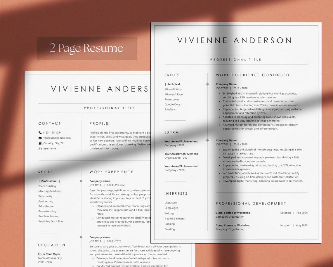 Modern Resume Template for Microsoft Word and Google Docs, Cover Letter ...