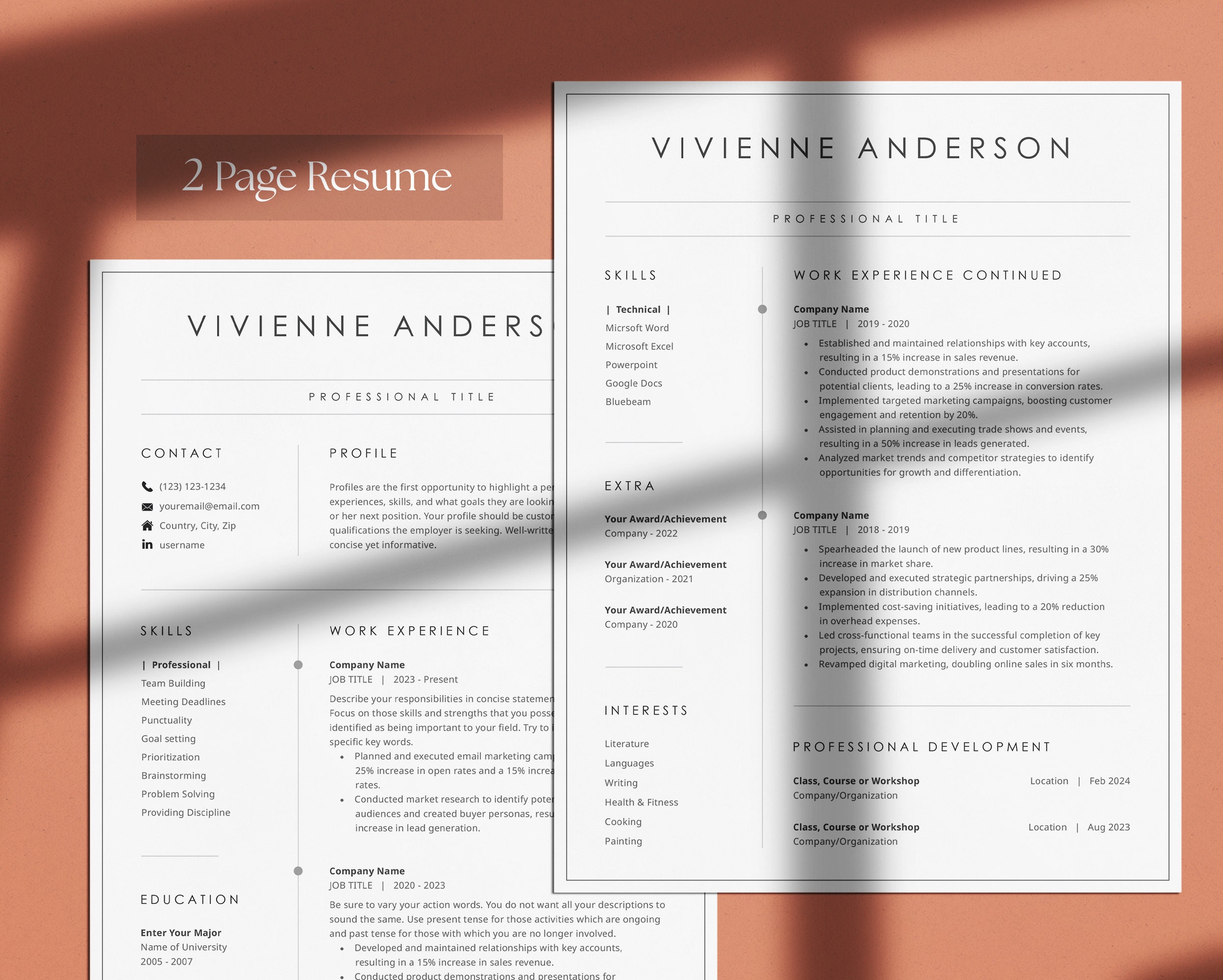 Modern Resume Template for Microsoft Word and Google Docs, Cover Letter ...