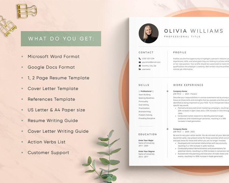 Clean Resume Template With Photo for Microsoft Word and Google Docs ...