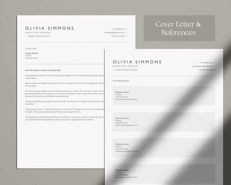 ATS Friendly Resume Template for Microsoft Word and Google Docs, Cover ...