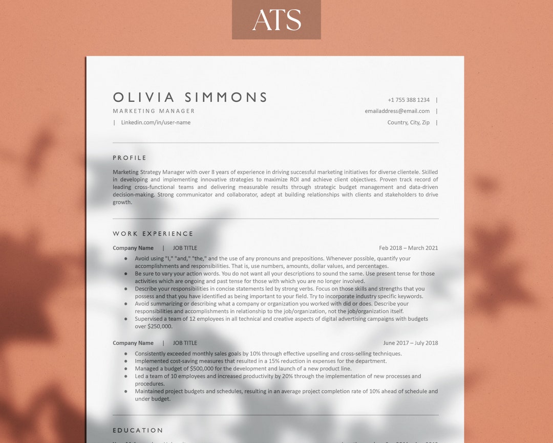 ATS Friendly Resume Template for Microsoft Word and Google Docs, Cover ...