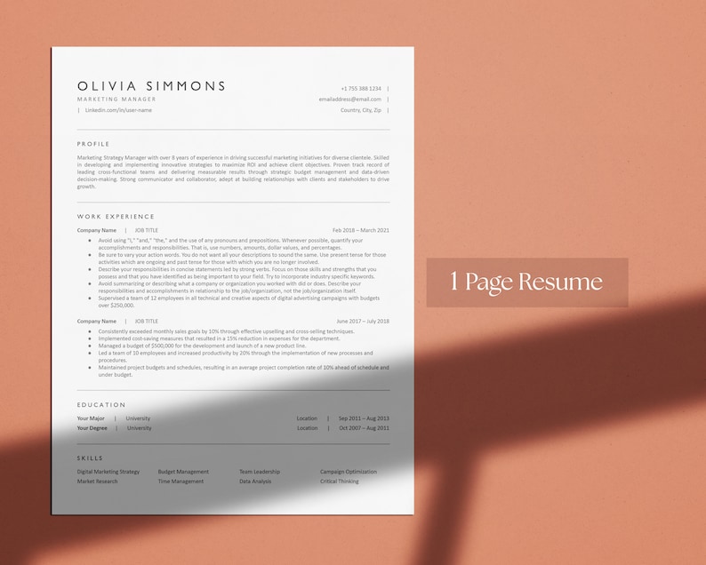 ATS Friendly Resume Template for Microsoft Word and Google Docs, Cover ...