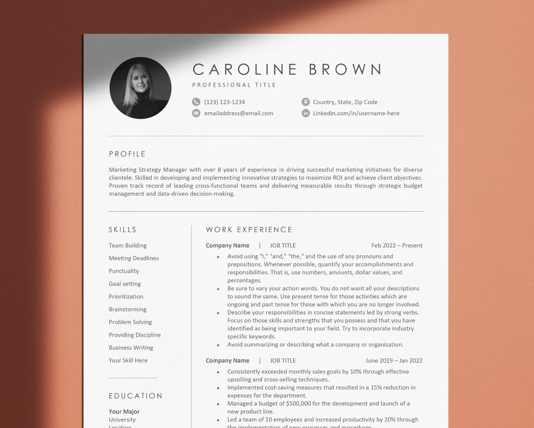 Minimalist Resume Template for Microsoft Word and Google Docs, Cover ...