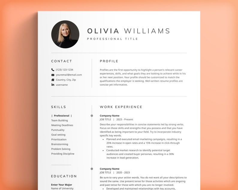 Clean Resume Template With Photo for Microsoft Word and Google Docs ...