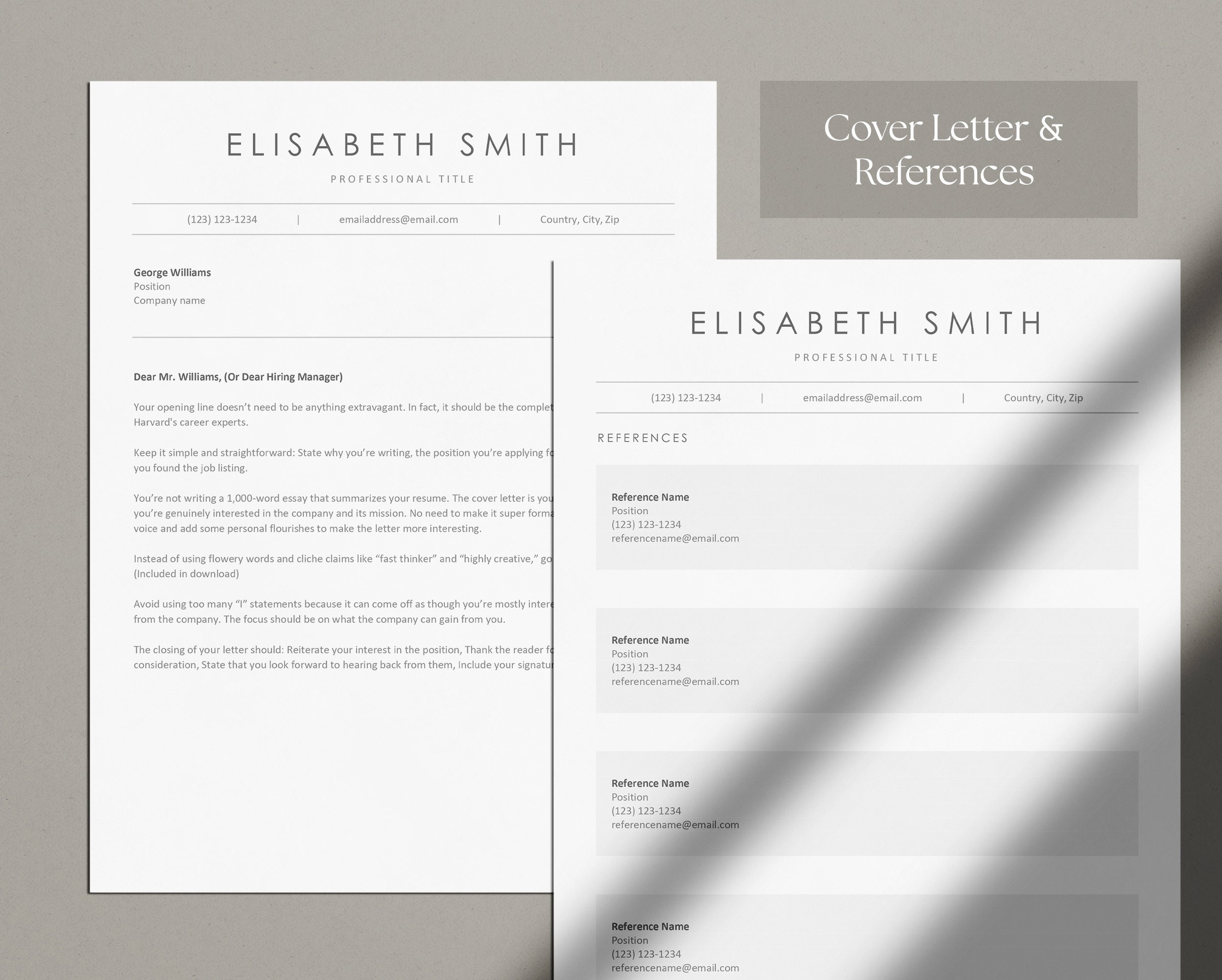 ATS Friendly Resume Template for Microsoft Word and Google Docs, Cover ...