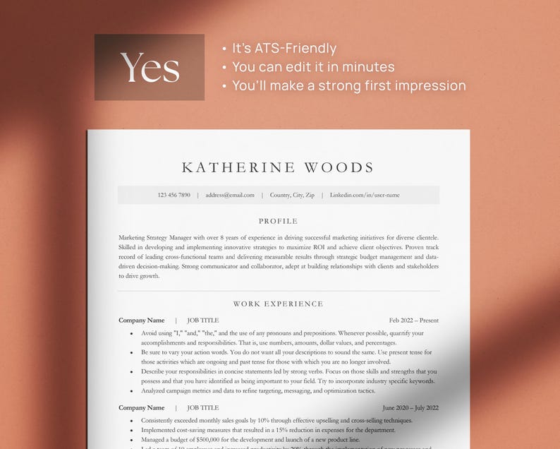 ATS Friendly Resume Template for Microsoft Word and Google Docs, Cover ...