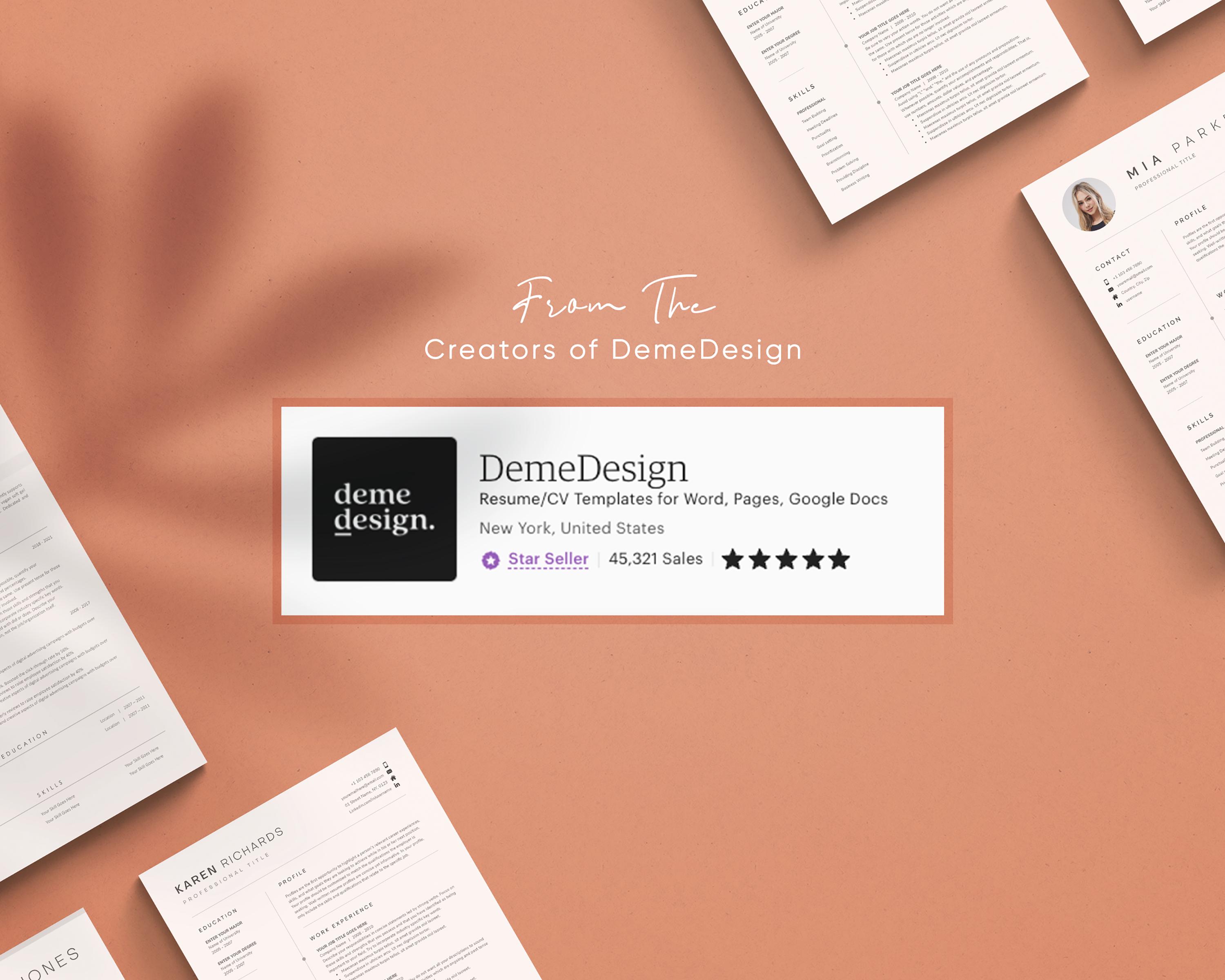 Single Column Resume Template for Microsoft Word and Google Docs, Cover ...