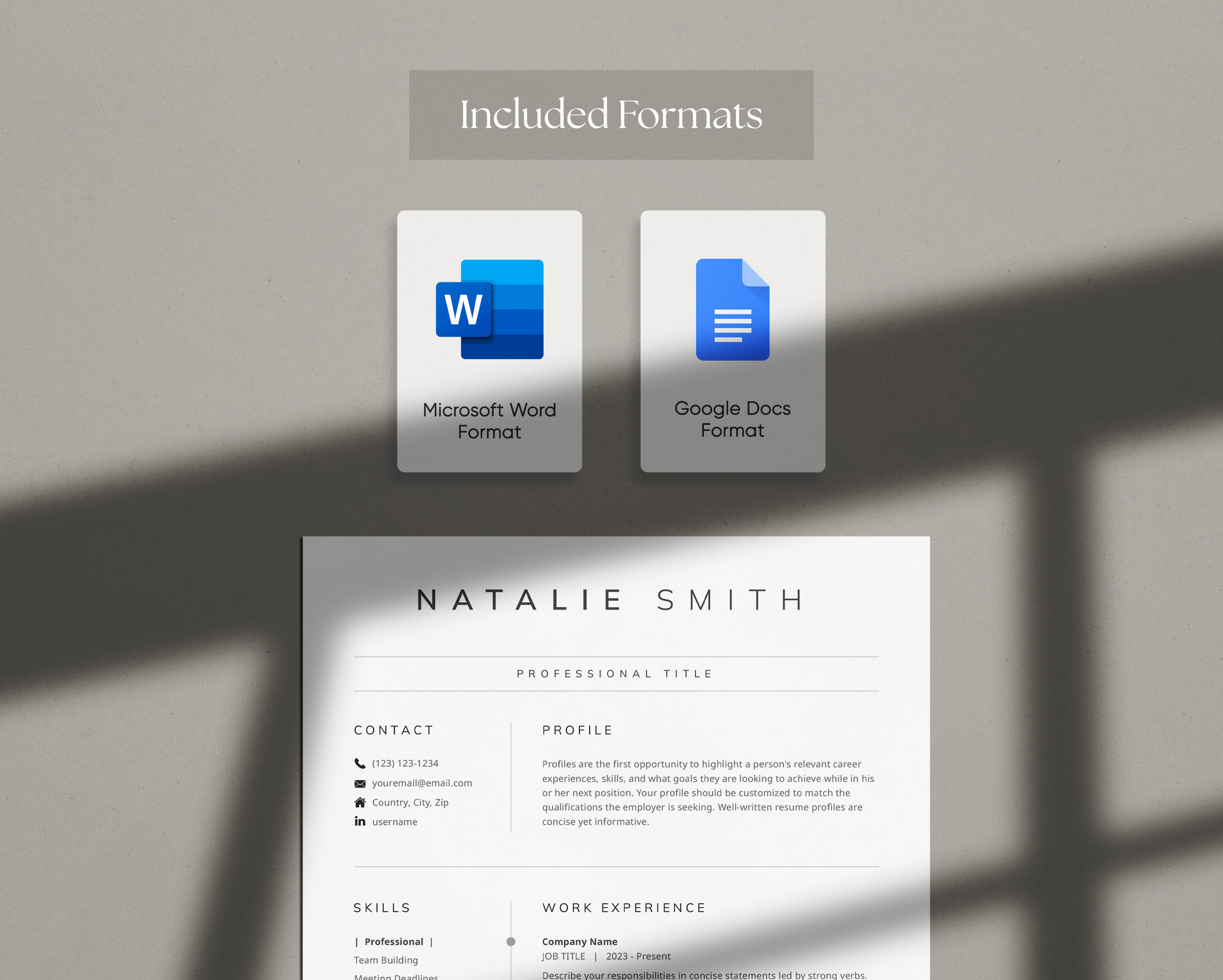 Clean Resume Template for Microsoft Word and Google Docs, Cover Letter ...