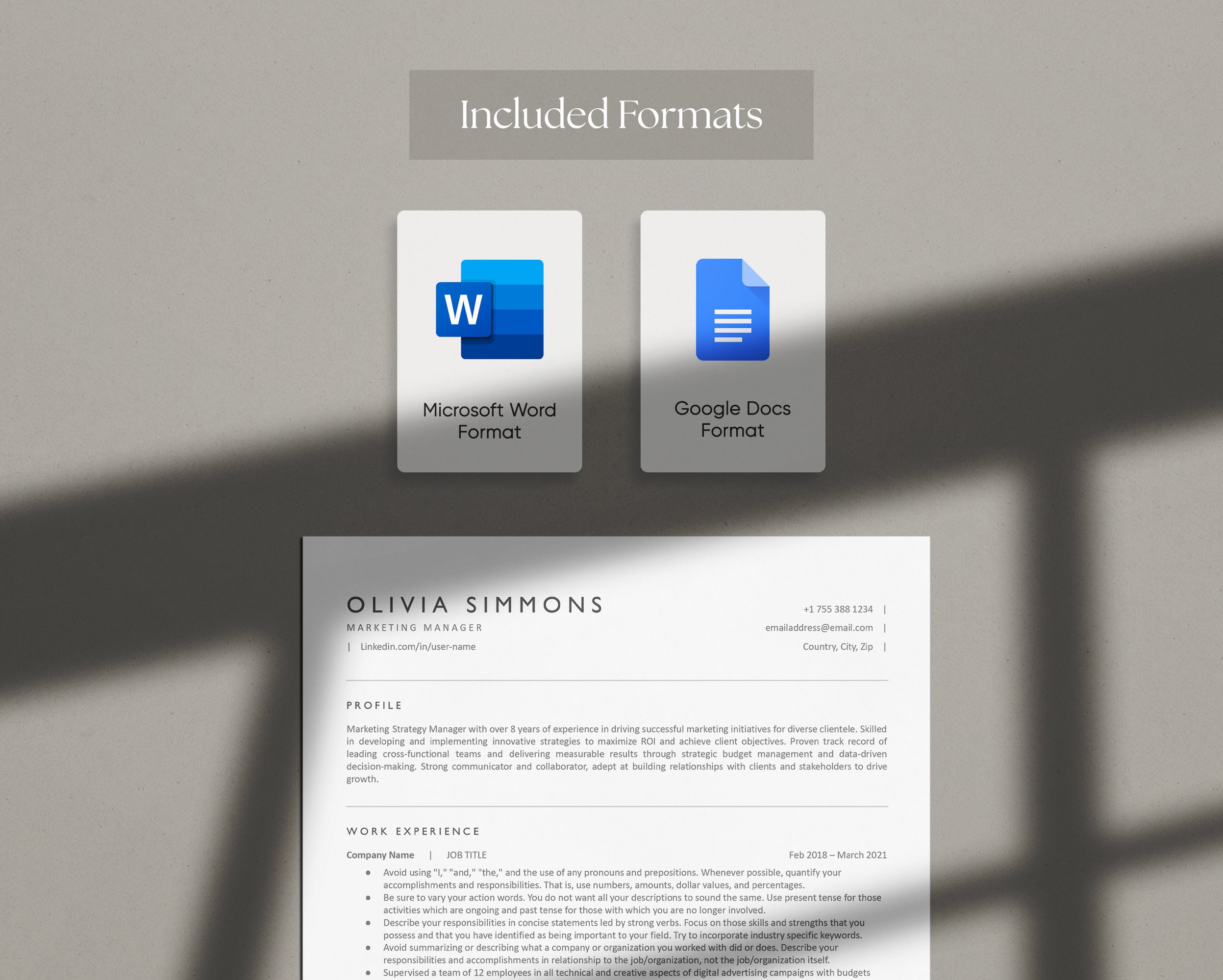 ATS Friendly Resume Template for Microsoft Word and Google Docs, Cover ...