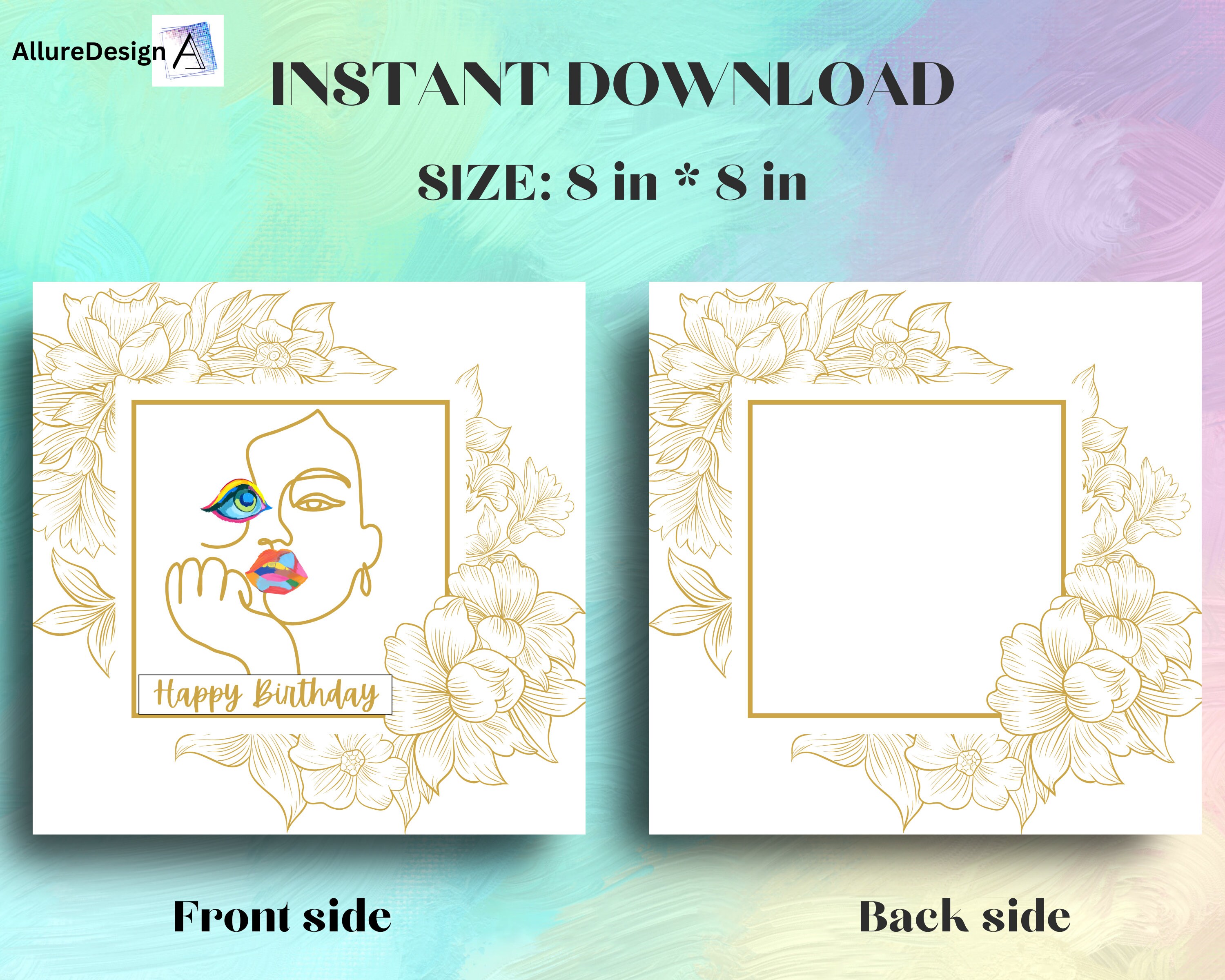 Editable Two Sided Happy Birthday Card DIGITAL Download Printable Art ...