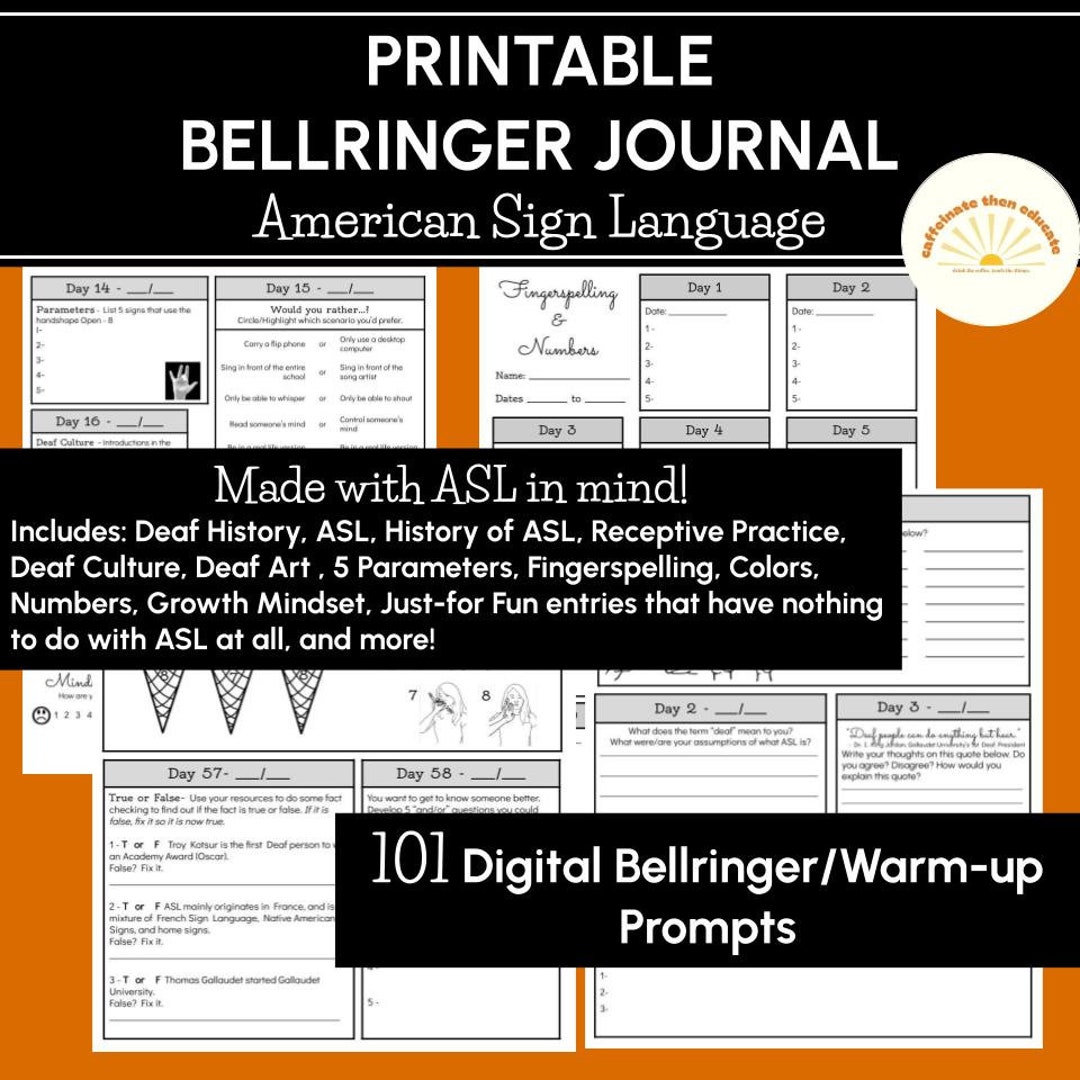 Printable Bellringer & Warm-up Journal for American Sign Language ...