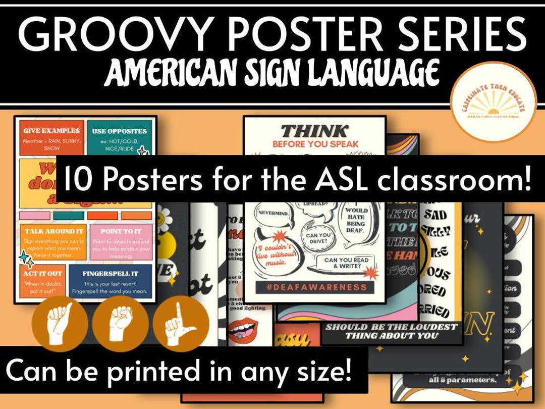 American Sign Language - Groovy Poster Series - Includes 10 Posters - Etsy