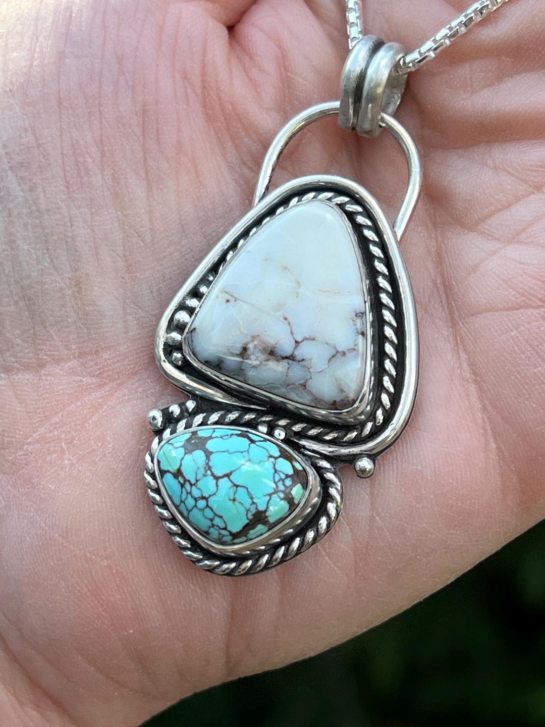 Turquoise Multi Stone Pendant, Dark Moon Hubei Turquoise Necklace, Blue ...