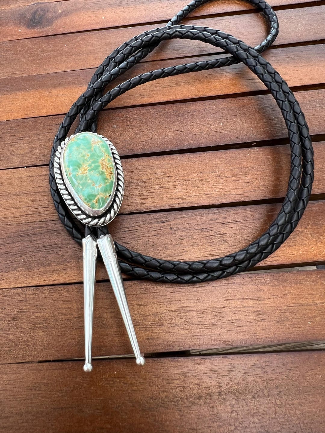 Green Turquoise and Silver Bolo Tie, Green Royston Turquoise Bolo ...