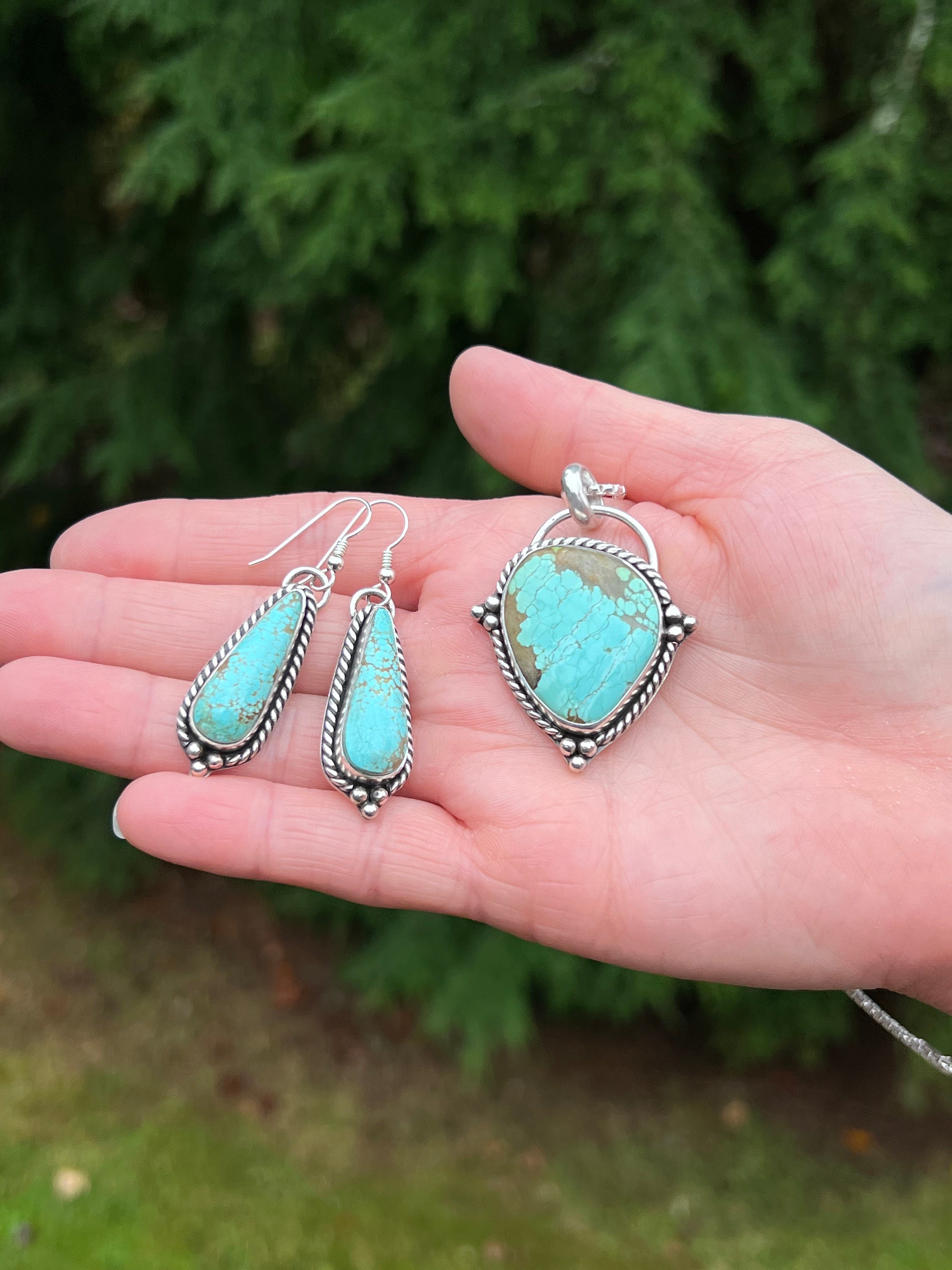 Number 8 Turquoise Statement Pendant, Blue Turquoise Necklace, Western ...