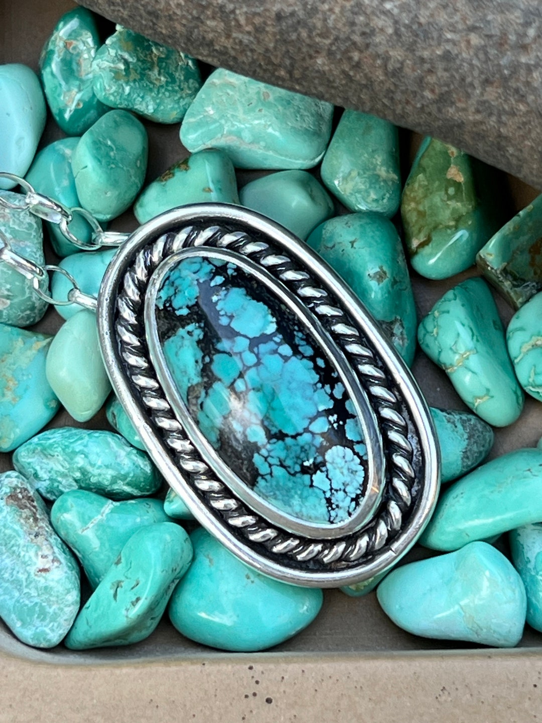 Treasure Mountain Turquoise Silver Pendant, Hidden Bail Pendant, Hubei ...