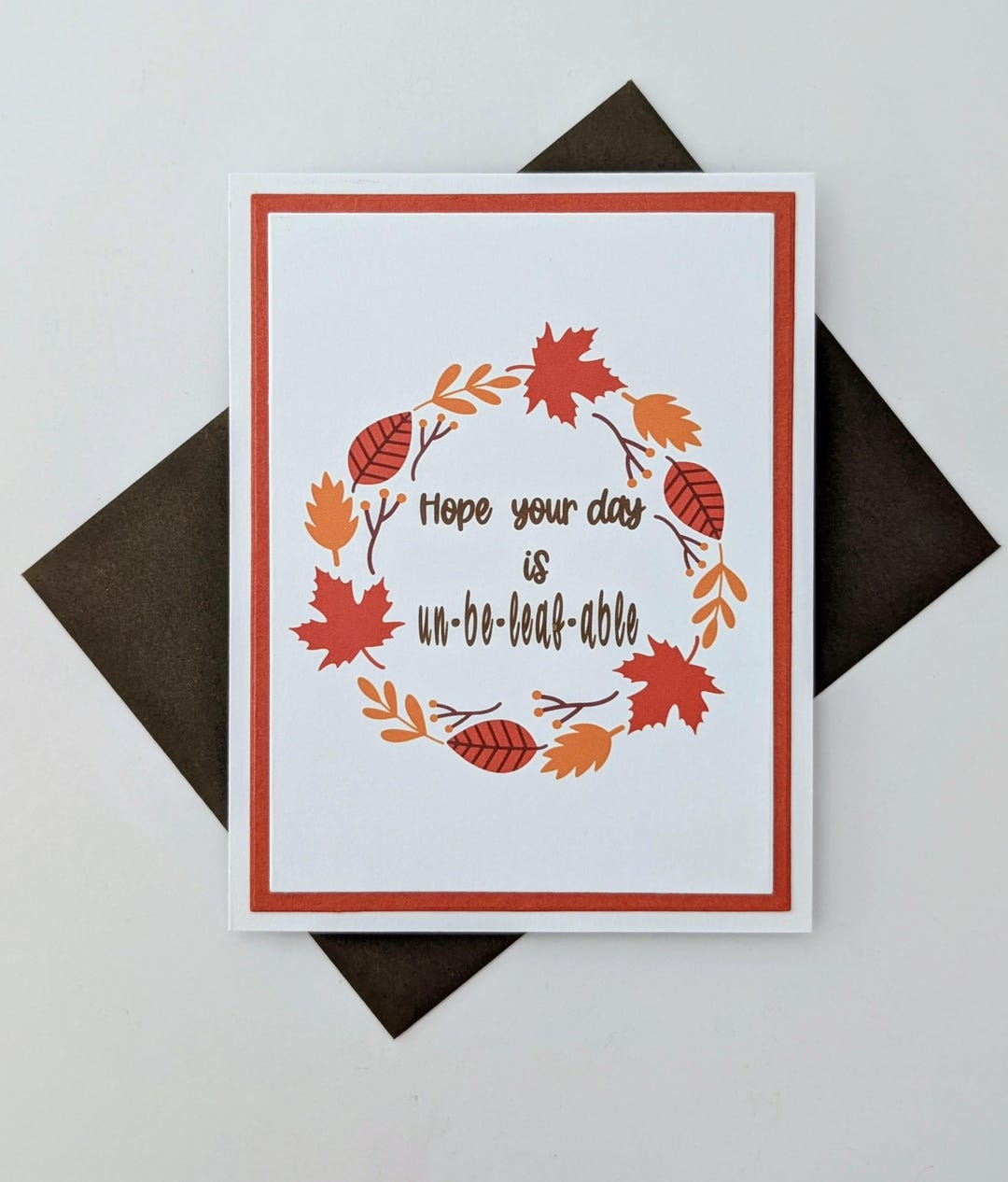 Fall Funny Pun Card – Un-be-leaf-able Leaf Card – Handmade Autumn ...