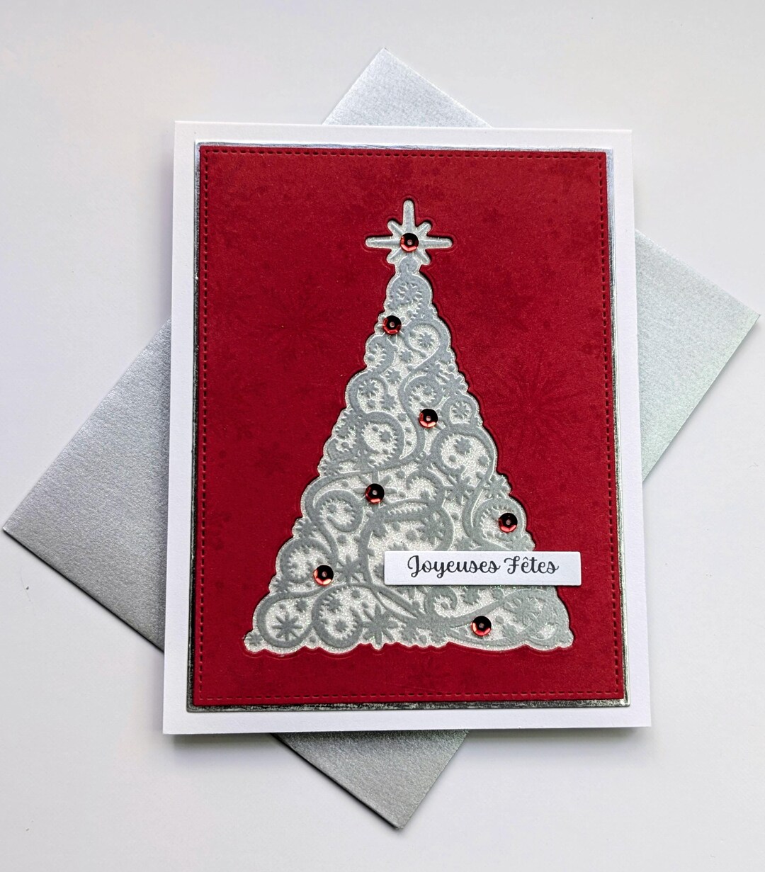Joyeuses Fêtes Handmade French Christmas Card – Modern Silver Tree ...