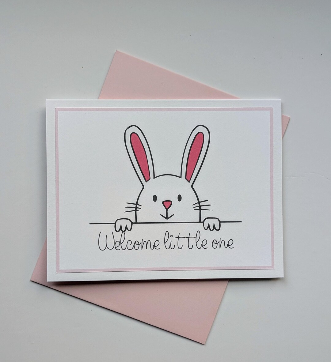 Handmade Baby Card: Pink Bunny Design - Welcome Little One - Etsy