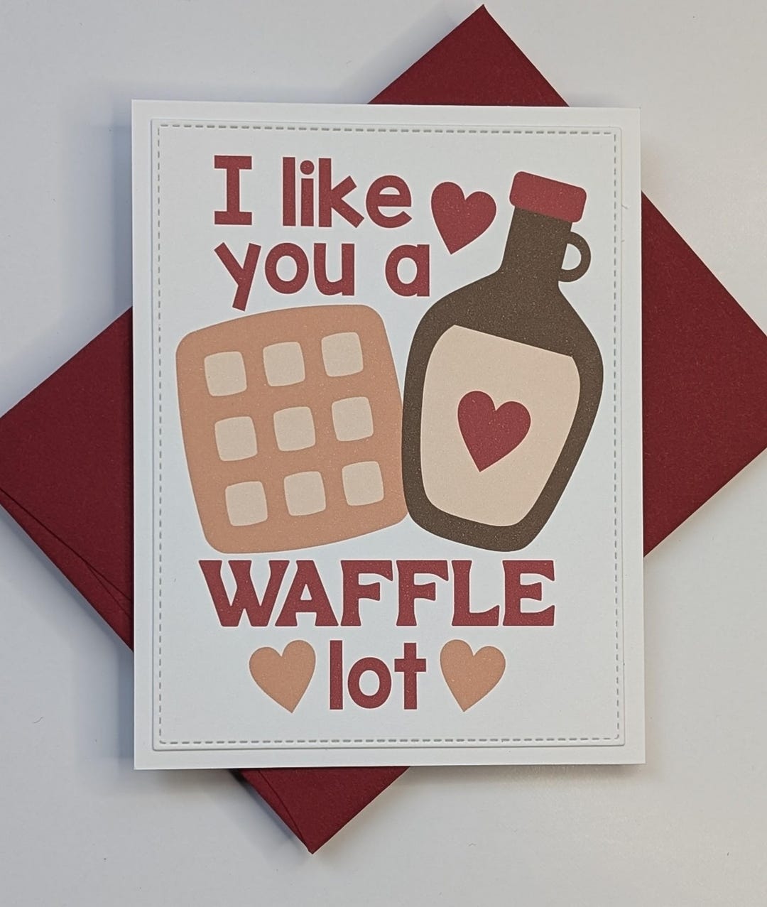 Funny Waffle Pun Card – I Like You a WAFFLE Lot /handmade Love Card ...