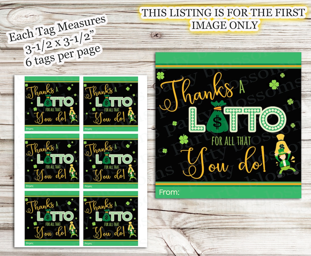 INSTANT DOWNLOAD Thanks A Lotto for All You Do St Patricks Day Gift ...