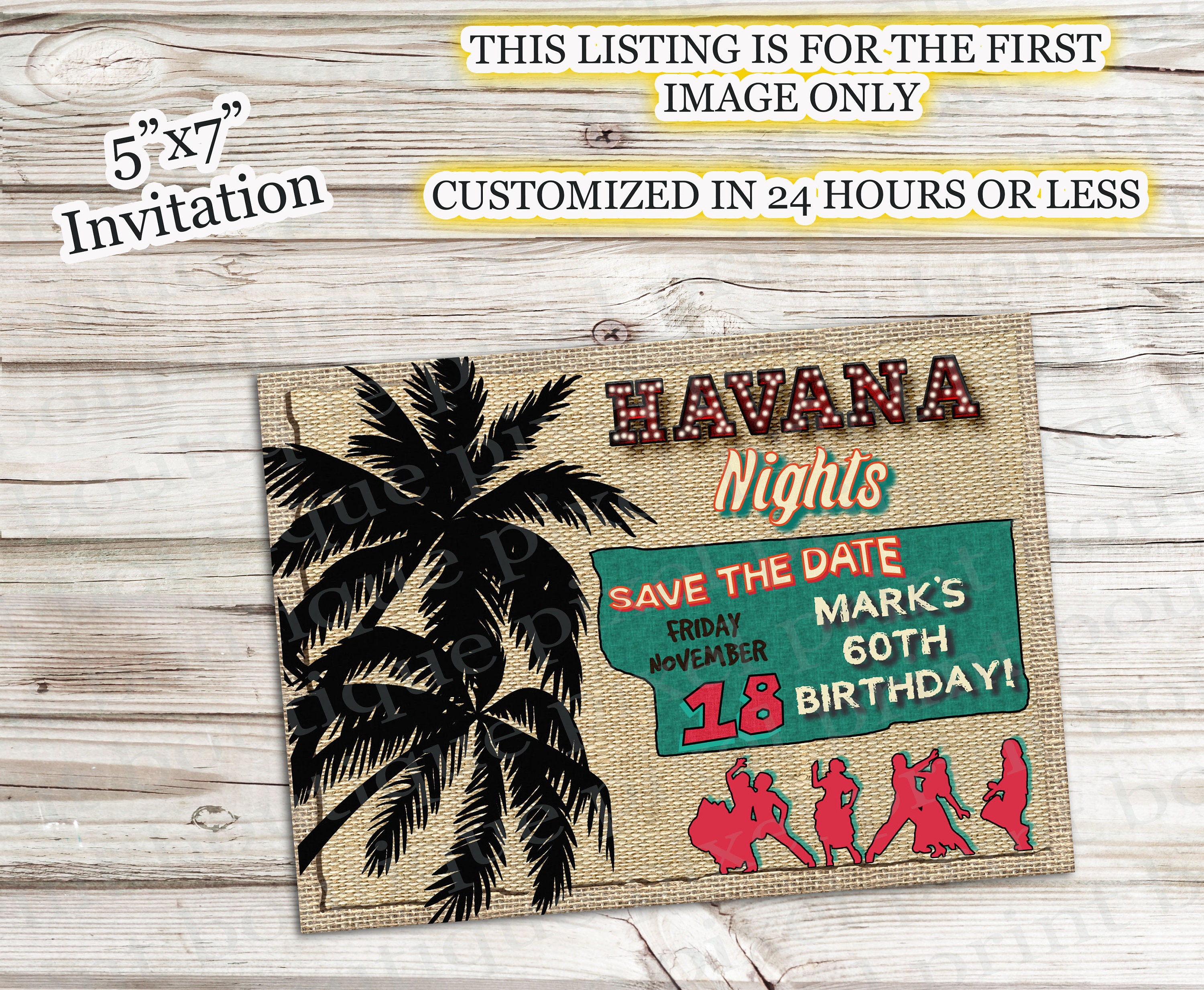 CUSTOMIZED for You Printable 5x7 Night in Havana Tropical Cuban Theme ...