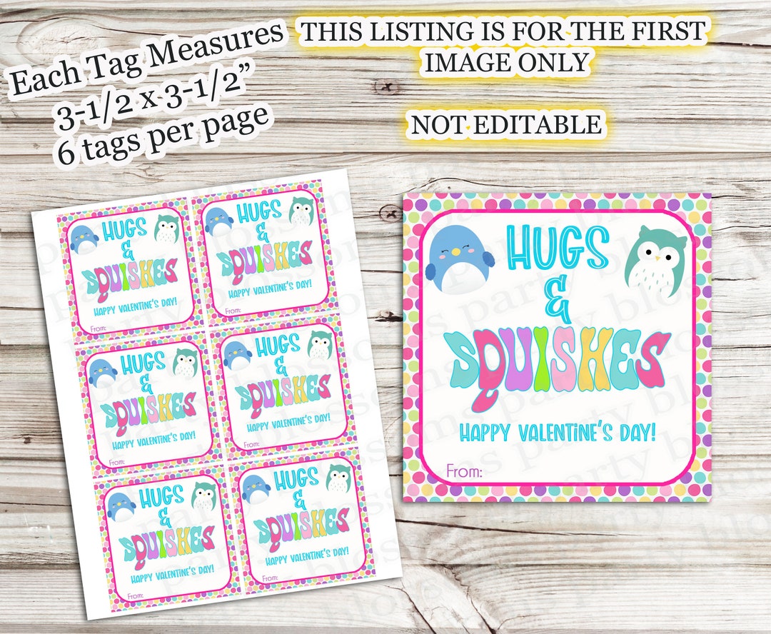 INSTANT DOWNLOAD Kids Valentine, Hugs and Squishes Happy Valentine's ...
