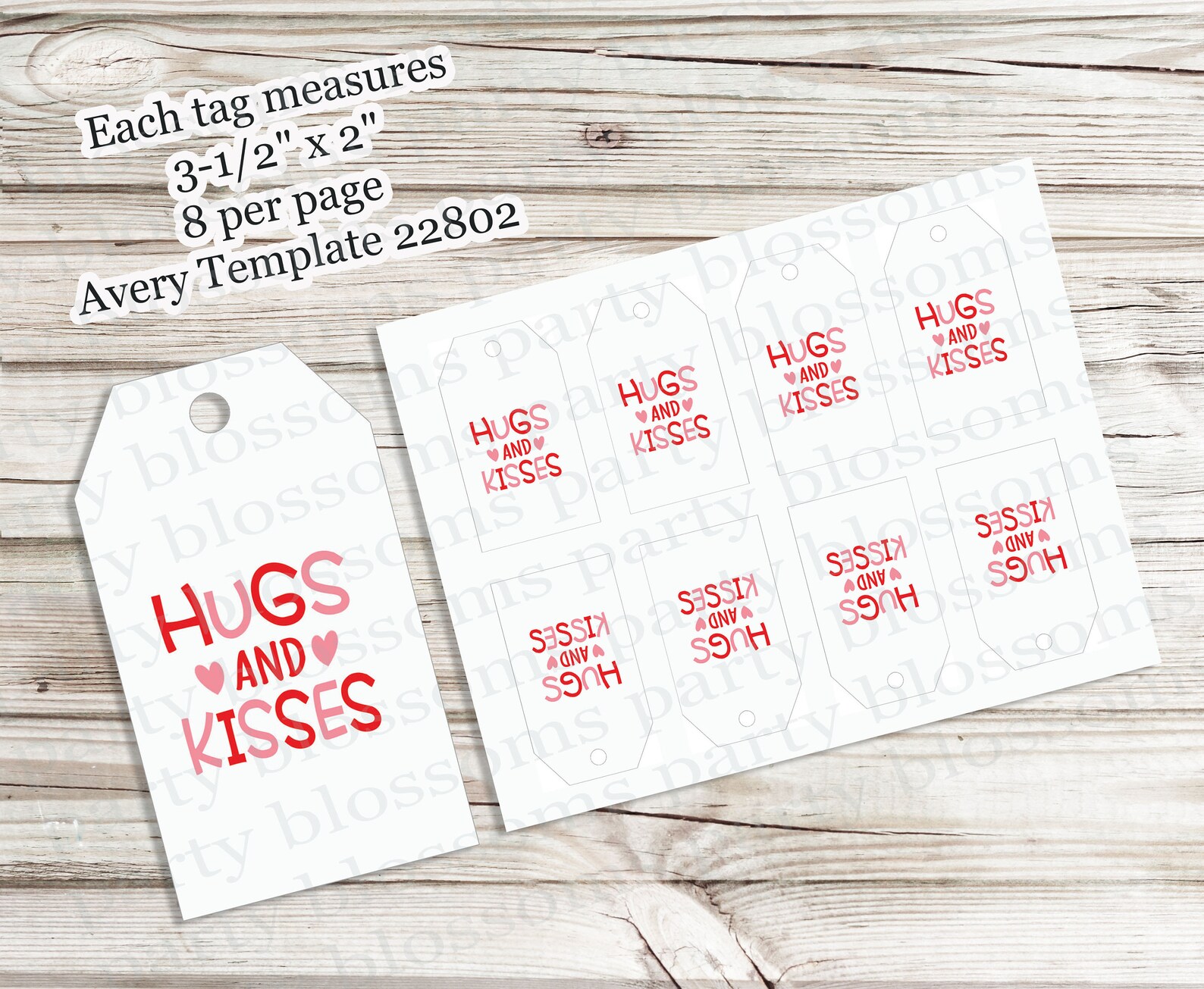 INSTANT DOWNLOAD Printable Hugs Kisses & Valentines Wishes Valentine ...