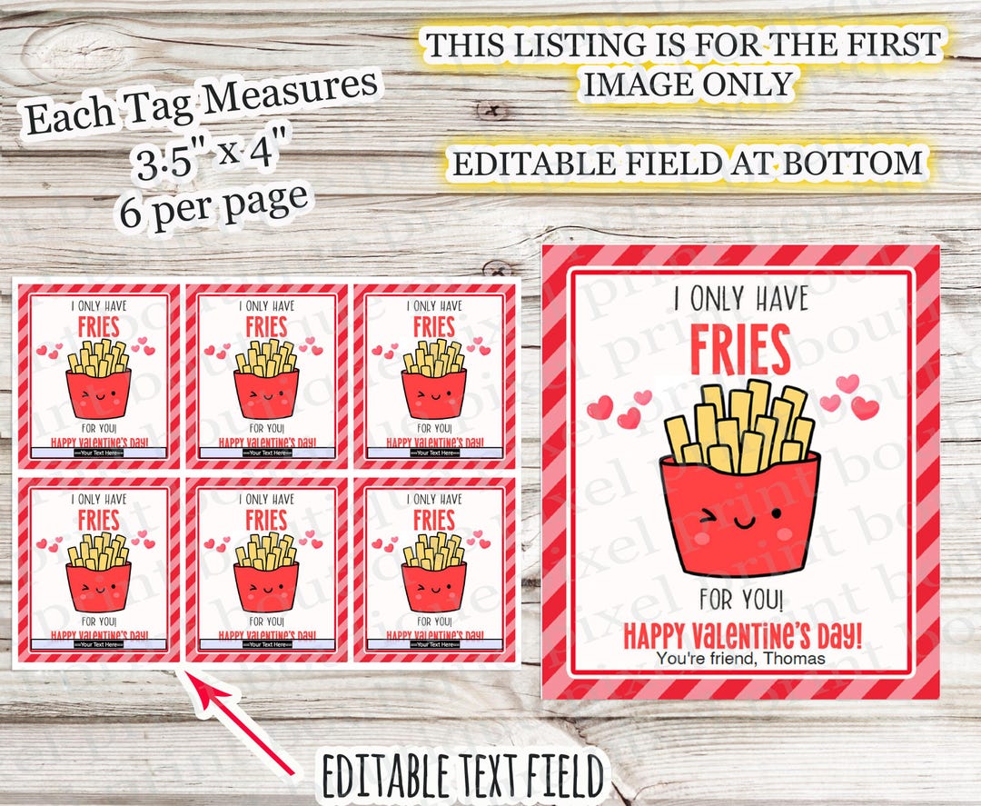 INSTANT DOWNLOAD I Only Have Fries for You Class Friend Exchange Treat ...