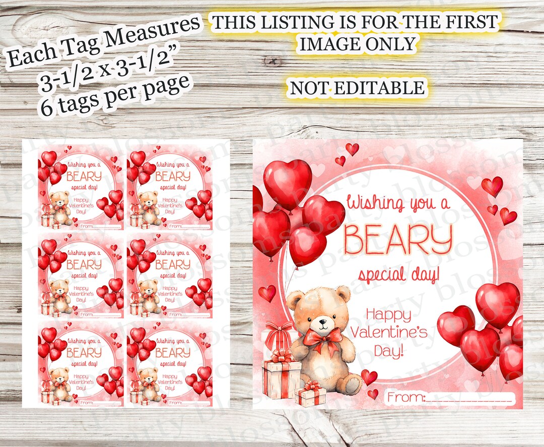 INSTANT DOWNLOAD Bear Valentine, Wishing You A Very Special Day Beary ...