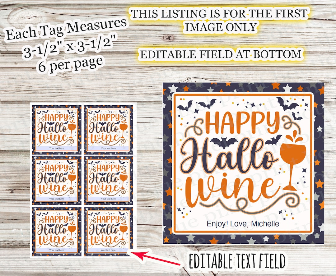 INSTANT DOWNLOAD Editable Printable Halloween Happy Hallo Wine Drink ...
