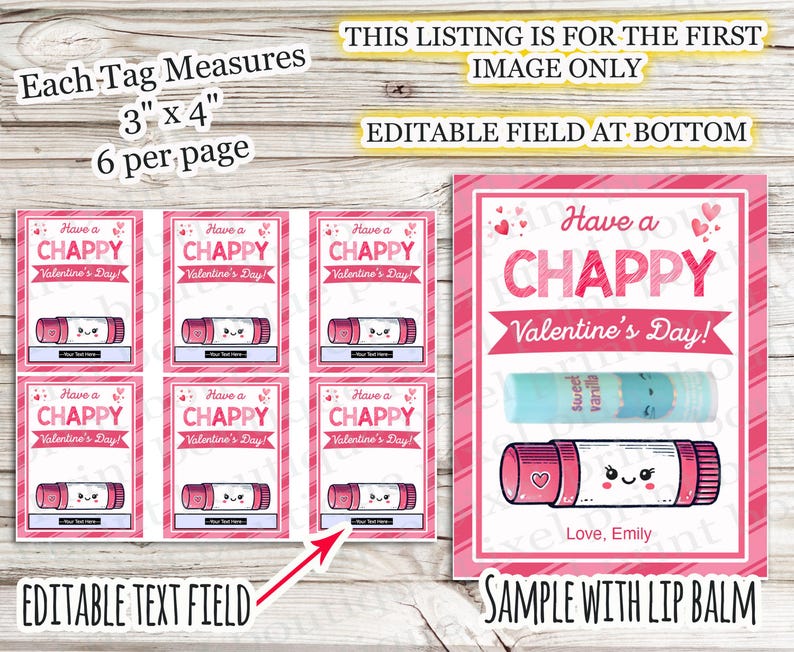 INSTANT DOWNLOAD Have A Chappy Valentine's Day Chap Stick Lip Balm Tag ...