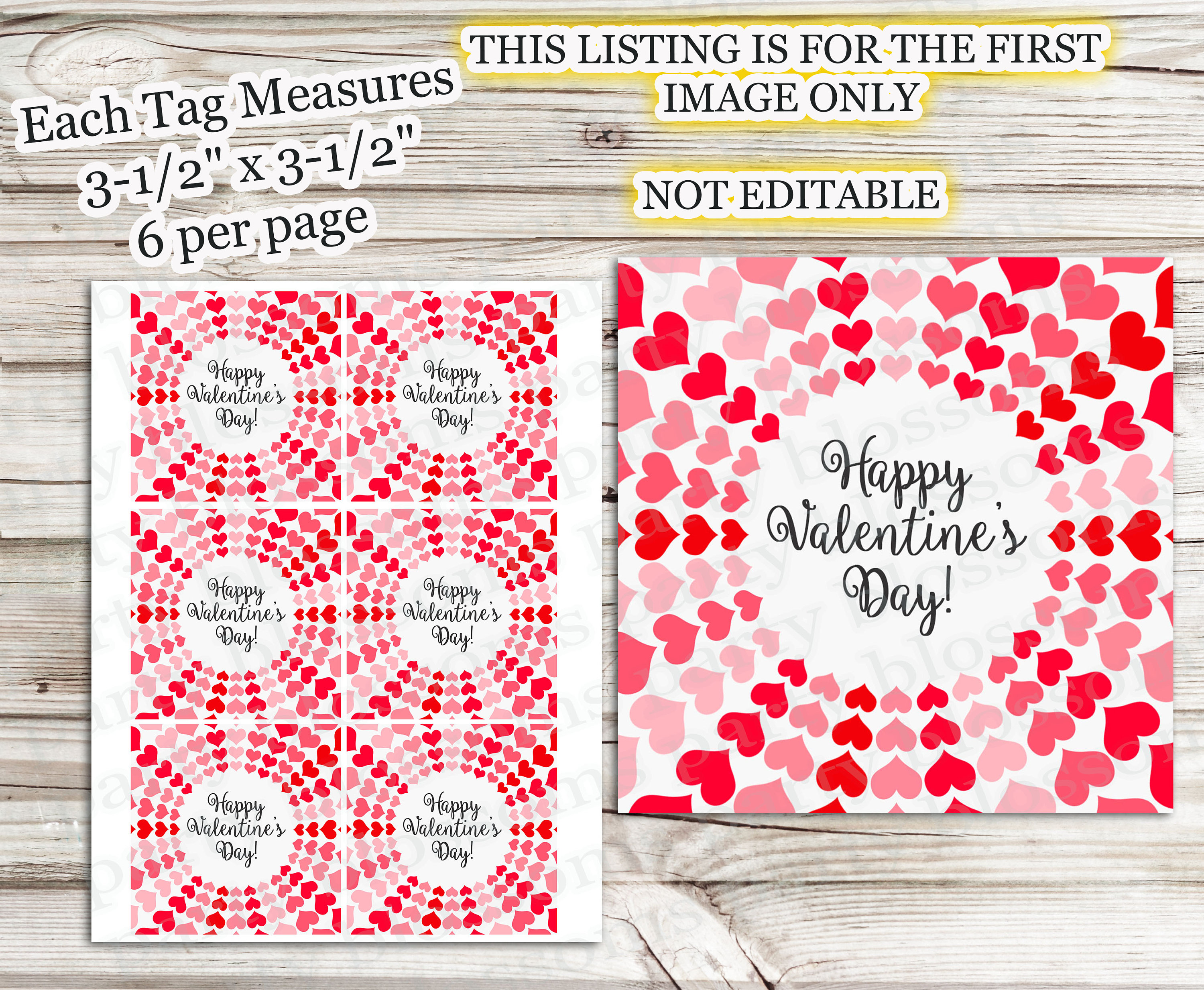 INSTANT DOWNLOAD Printable Happy Valentine's Day Hearts Hugs & Kisses ...