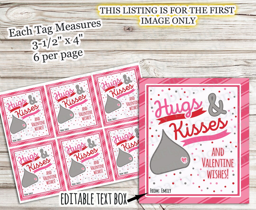 INSTANT DOWNLOAD Printable Hugs Kisses & Valentines Wishes Valentine ...