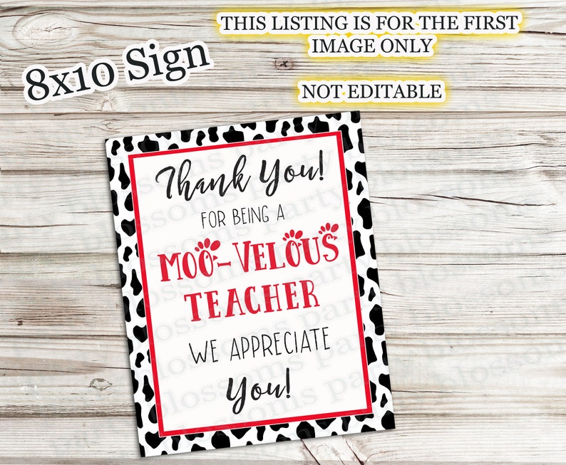 INSTANT DOWNLOAD You Are A Moo-velous Marvelous Teacher Sign Thank You ...