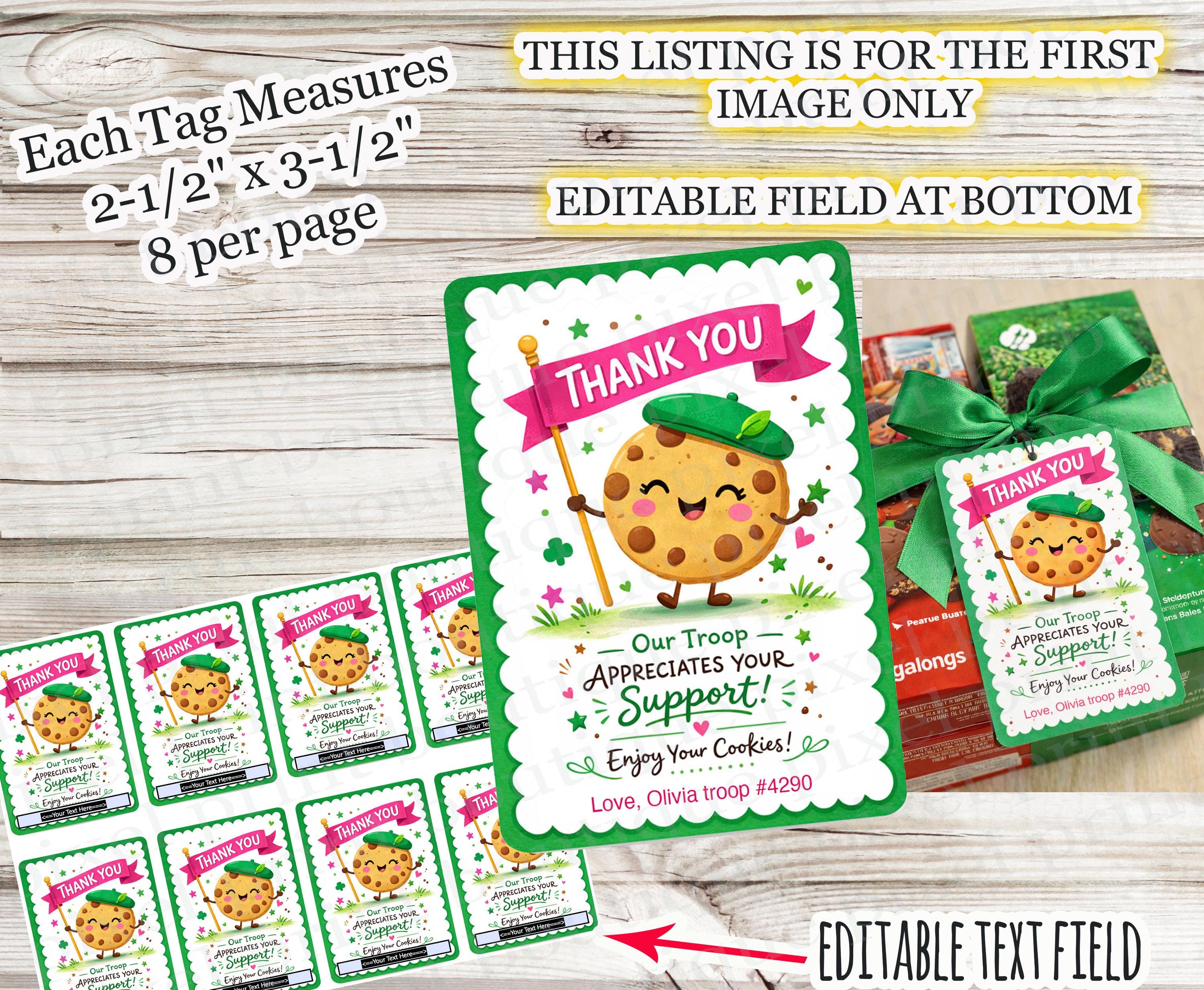 INSTANT DOWNLOAD Editable Name Girl Scout Cookies Thank You Tag, Troop ...