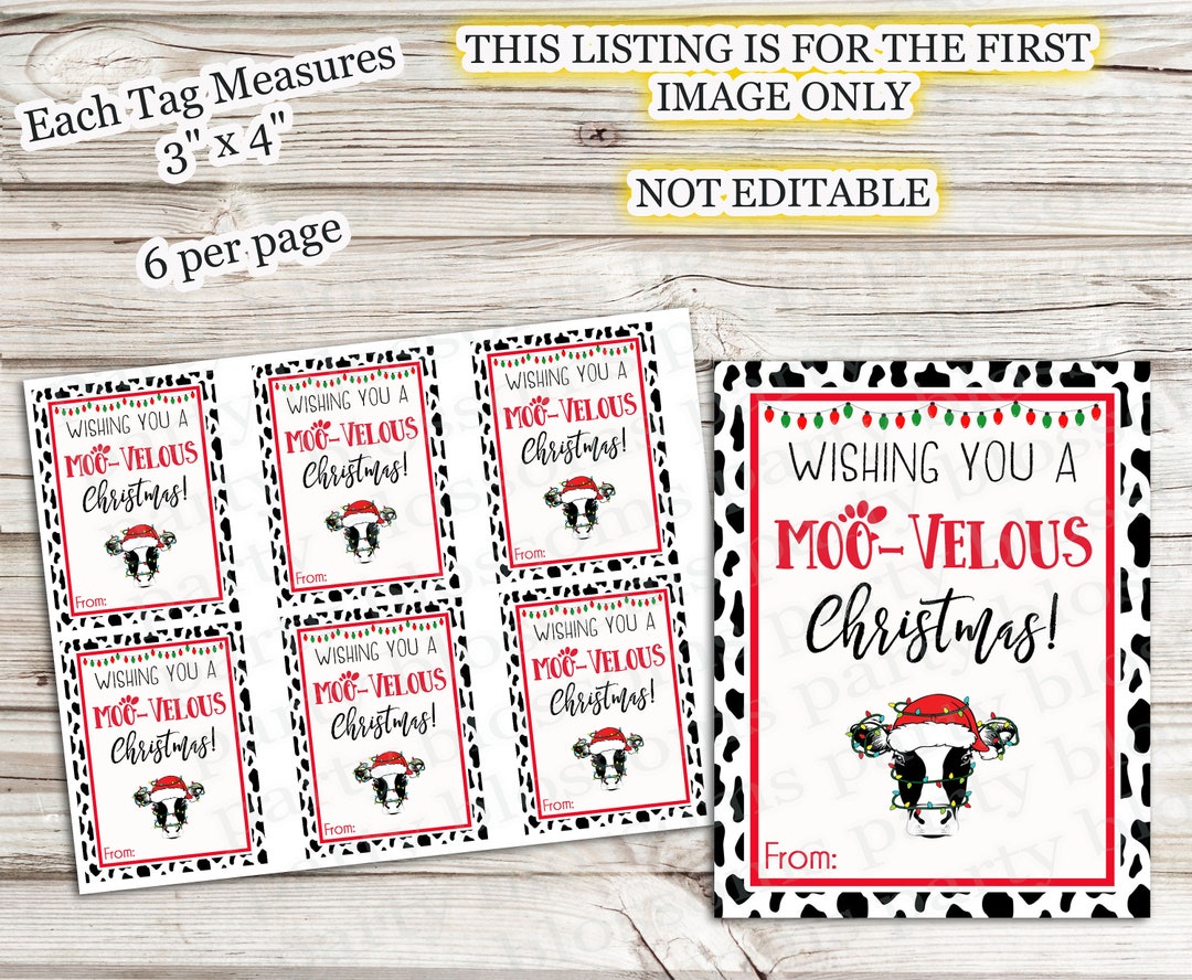 INSTANT DOWNLOAD Not Editable Wishing You A Moo Velous Christmas Tag ...