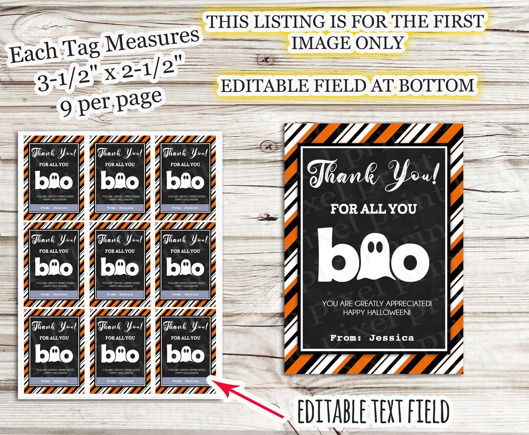 INSTANT DOWNLOAD Editable Printable Halloween Treat Tag Thank You for ...