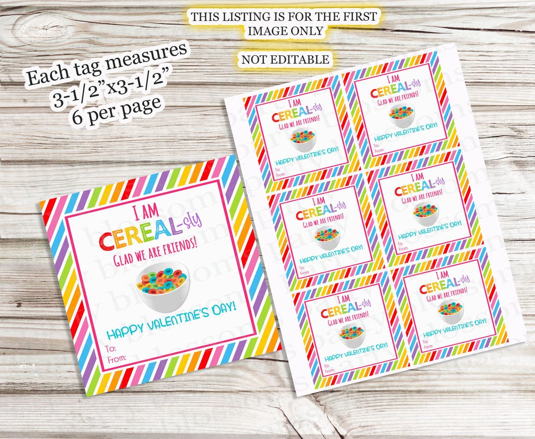 INSTANT DOWNLOAD Kids Valentine Cereal-sly Seriously Glad We Are ...