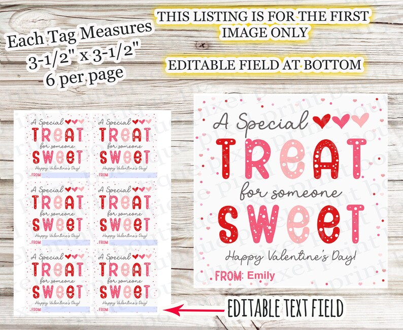 INSTANT DOWNLOAD Editable Name Printable Valentine Tags Special Treat ...