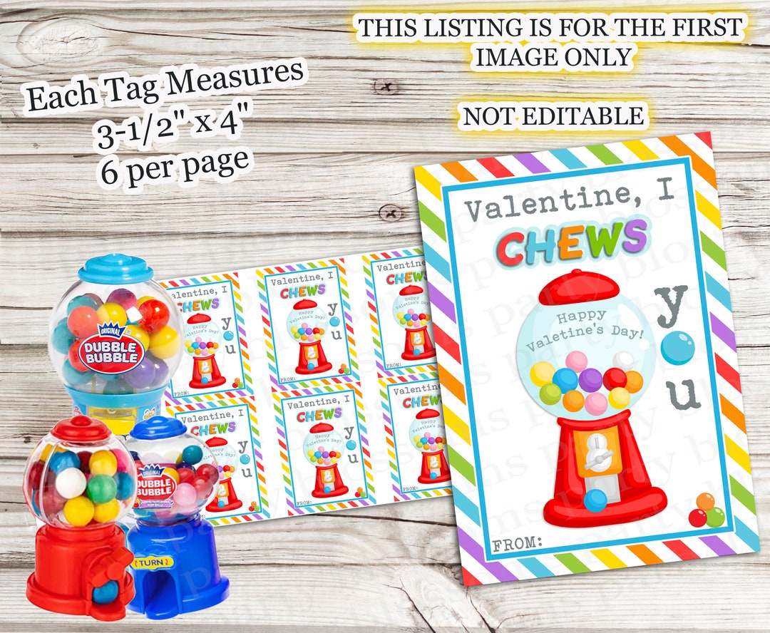 INSTANT DOWNLOAD: Printable Valentine I Chews Choose You Gumball Dubble ...