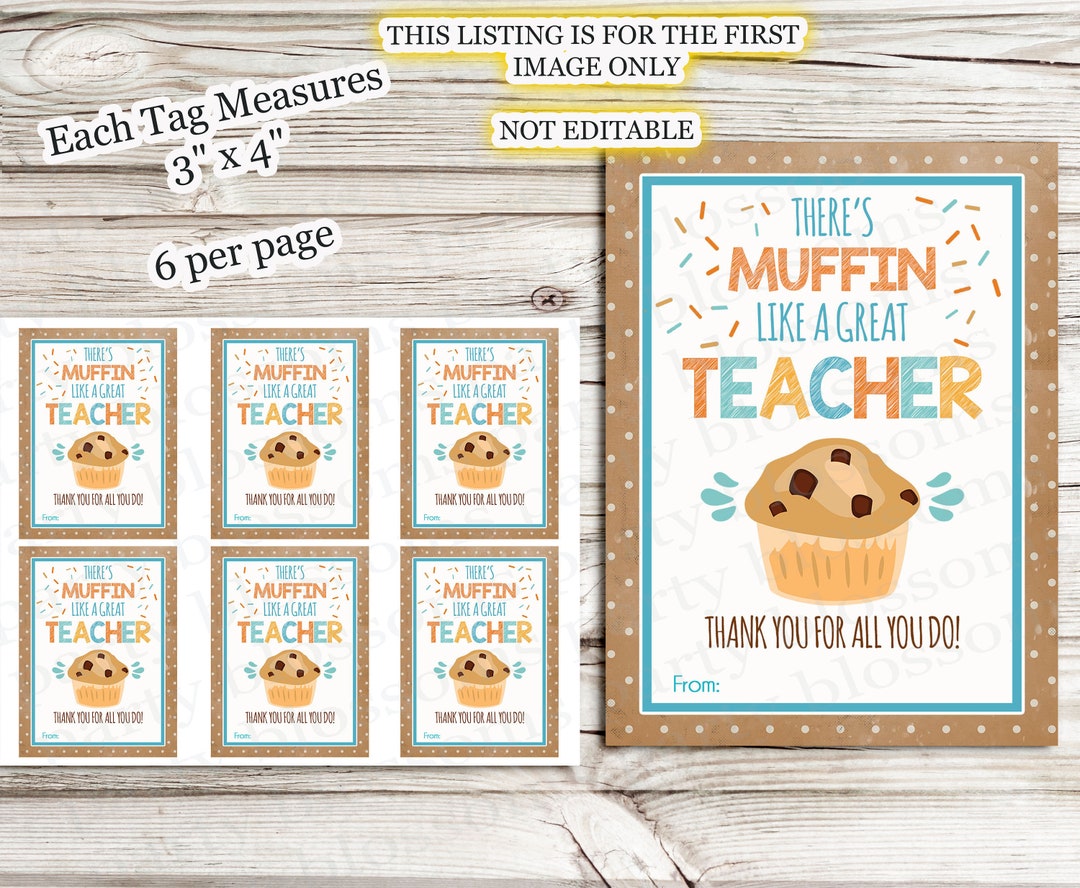 INSTANT DOWNLOAD: There's Nothing Muffin Like a Great Teacher Thank You ...