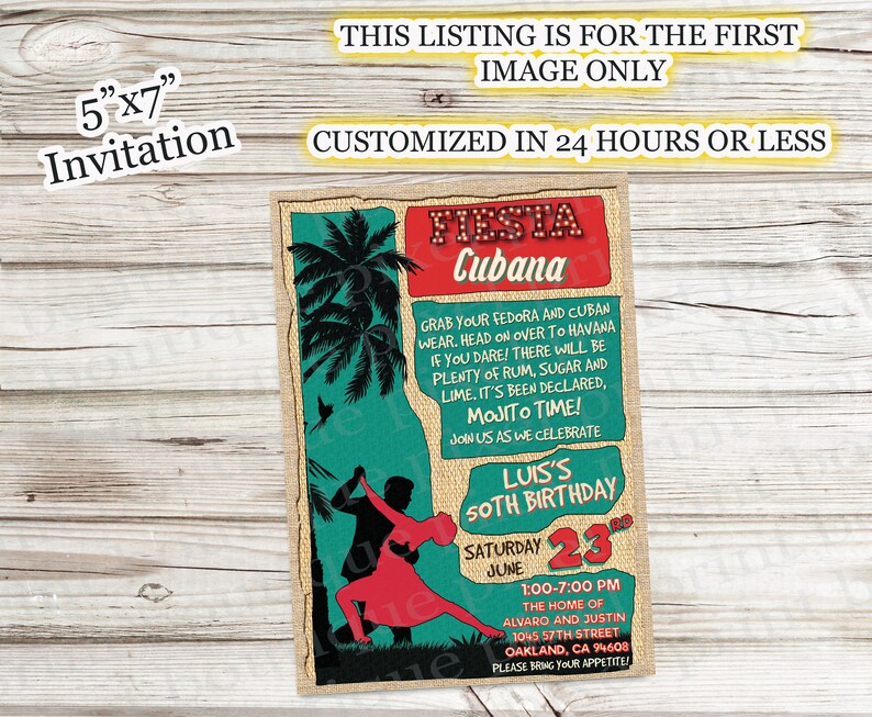 CUSTOMIZED for You Printable 5x7 Night in Havana Tropical Cuban Theme ...