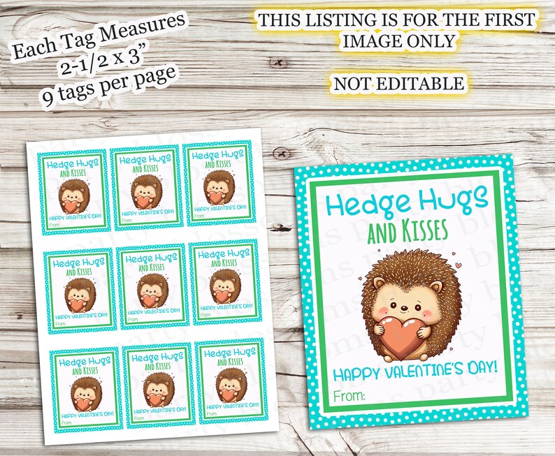 INSTANT DOWNLOAD Hedge Hugs and Kisses Treat Tag, Hedge Hog Classroom ...