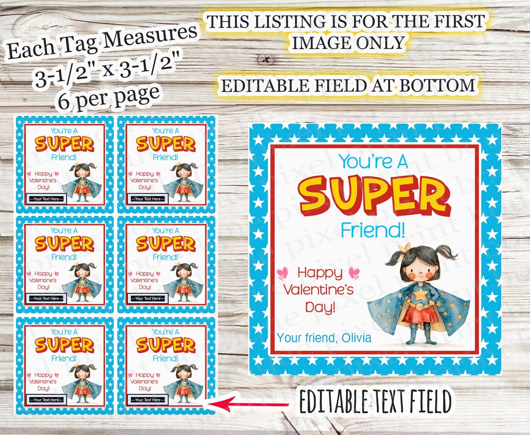 INSTANT DOWNLOAD You're a Super Friend, Hero Valentine Tag Candy ...